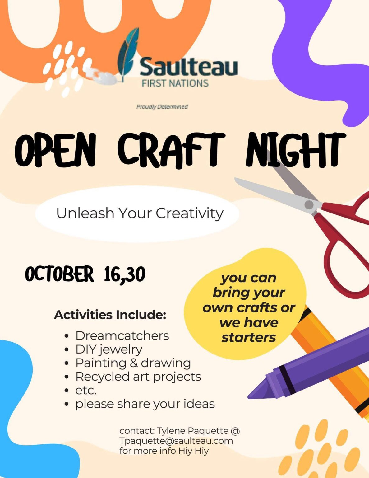 🎨 OPEN CRAFT NIGHT! 🎨 Hosted by SFN Tylene - Saulteau First Nations