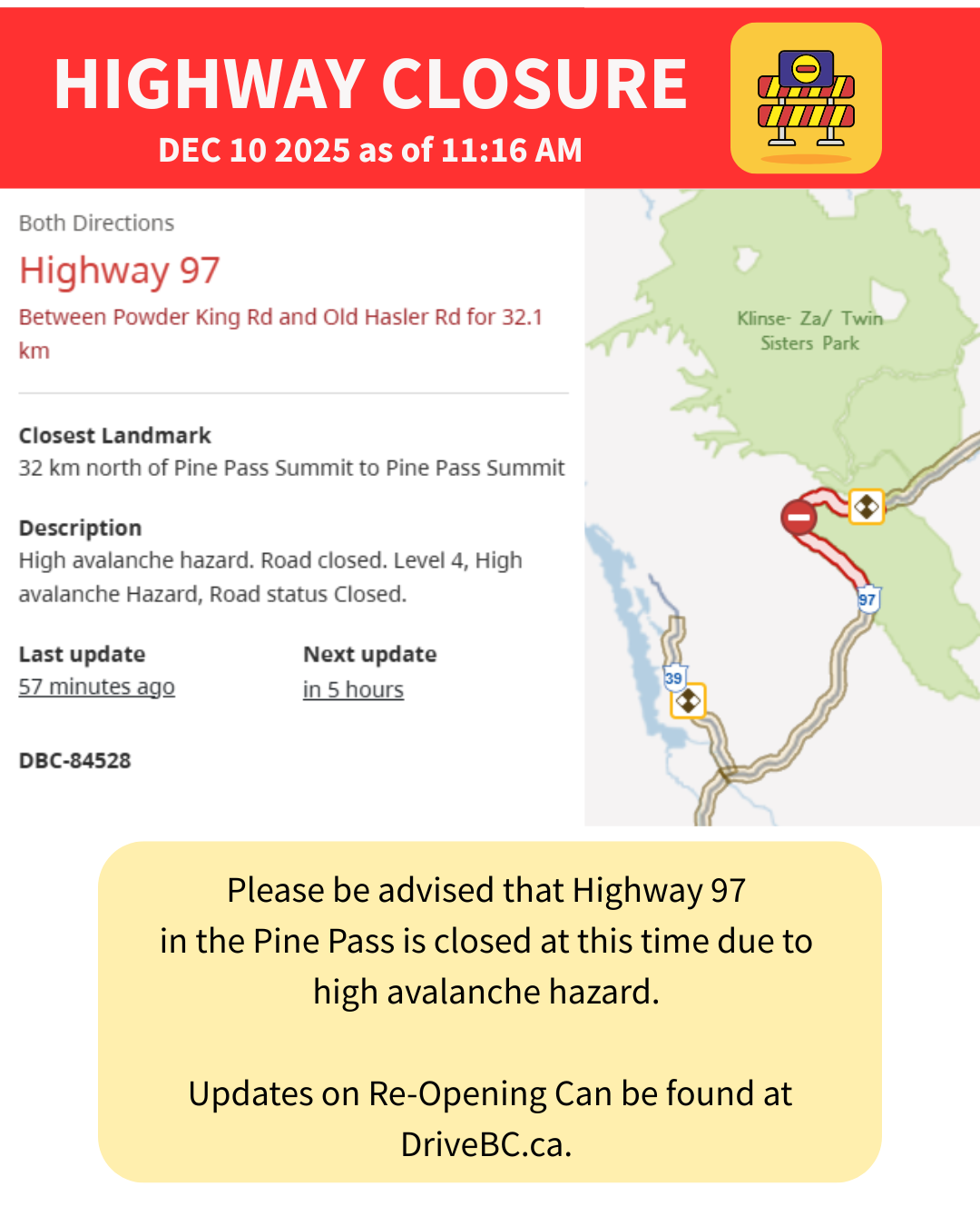 Pine Pass Closure - 12.10.2025 - Saulteau First Nations