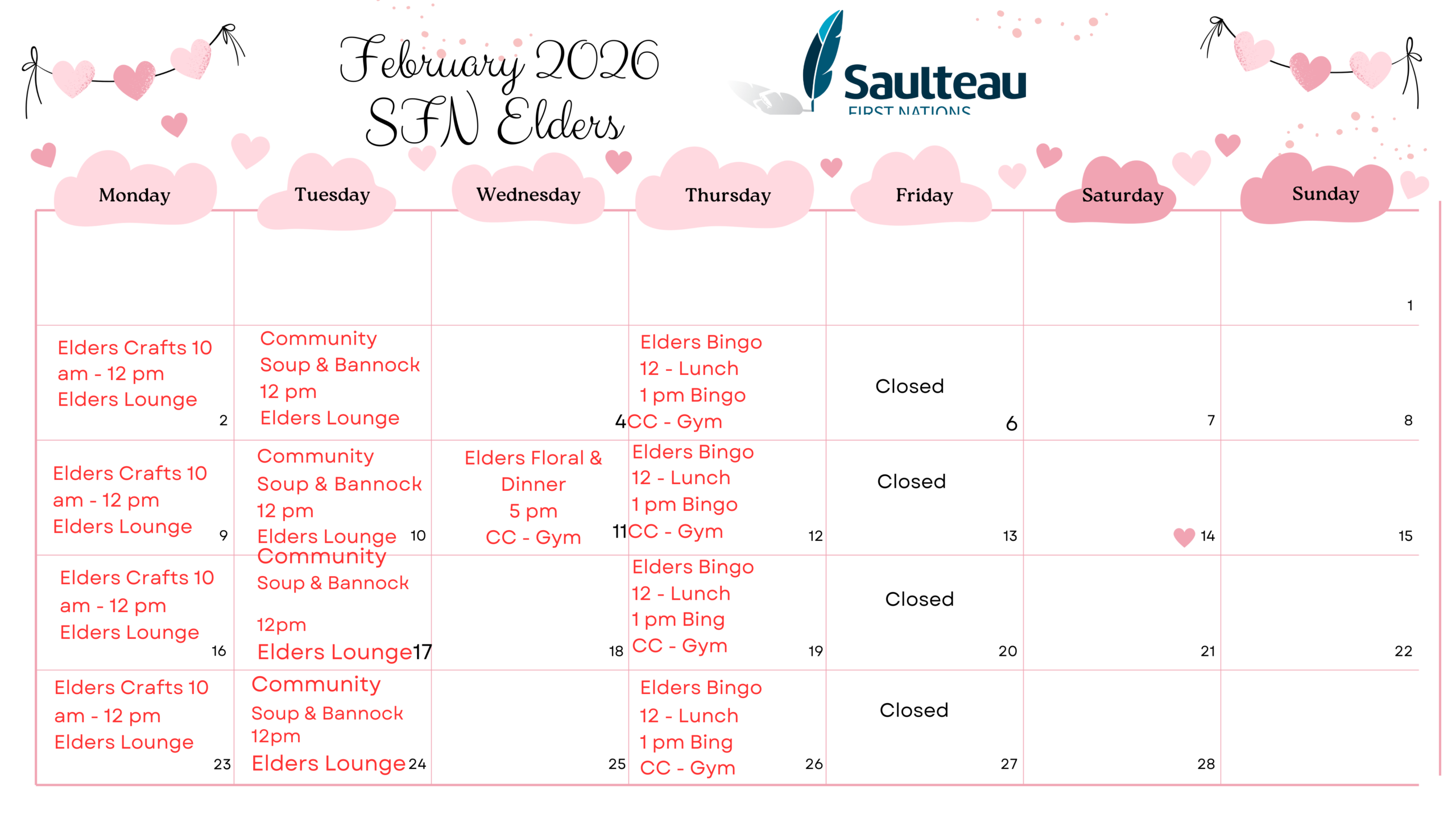 February 2026 SFN Elders Calendar - Saulteau First Nations