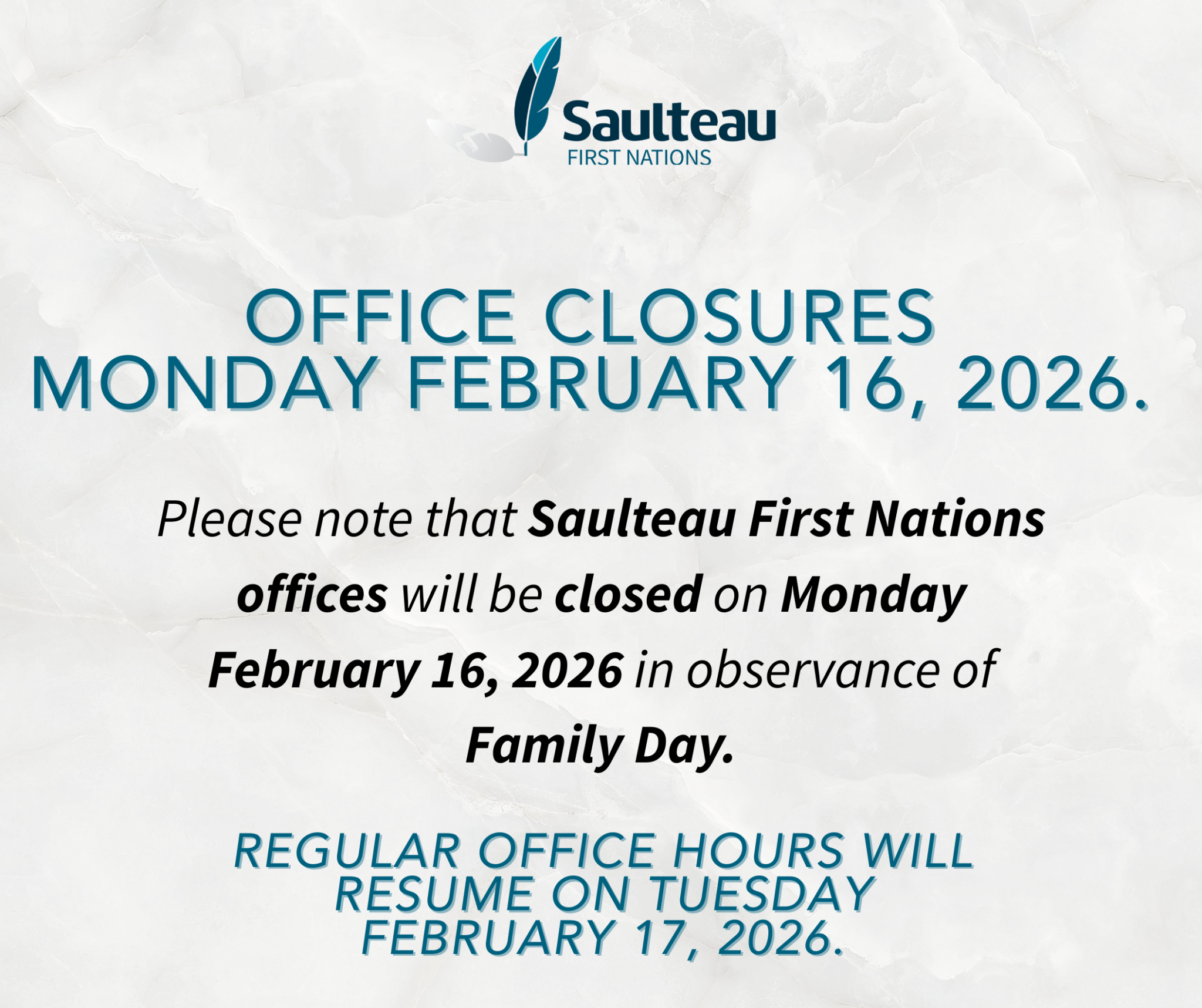 Family Day Closure - Saulteau First Nations